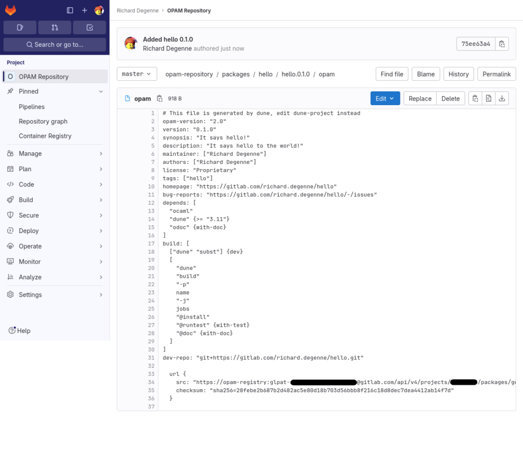 Setting up a private OPAM repository on GitLab step-by-step – Richard Degenne